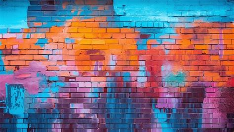 Una Pared De Ladrillos Con Un Graffiti Colorido Foto Premium