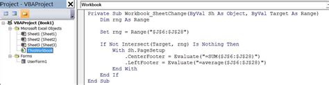 vba add a formula in a footer of excel and have it update