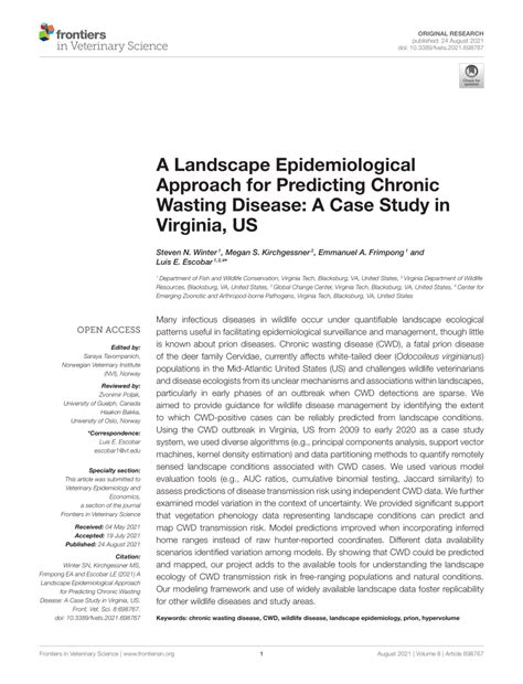 Pdf A Landscape Epidemiological Approach For Predicting Chronic