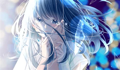Sad Anime Girl Crying With Brown Hair And Blue Eyes