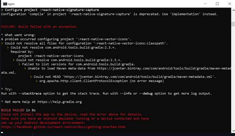 javascript a problem occurred configuring project react native