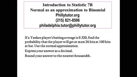 Introduction To Statistic 7b Normal As Approximation To Binomial Youtube