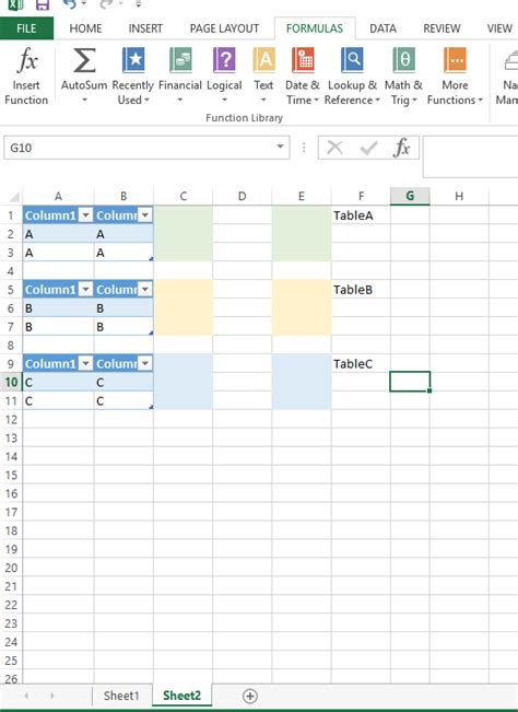 excel populate empty table with data from other tables
