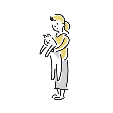 猫を抱いている女性のイラスト