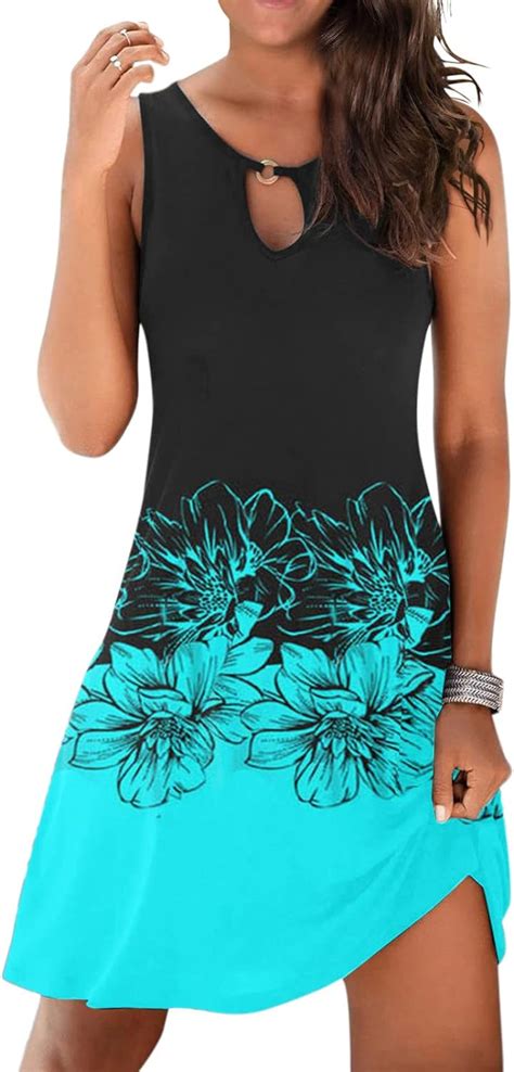 Luftige Sommerkleid Damen Knielang Kleider Boho Striped Schwarz