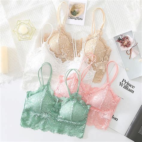 Womens Lace Floral Padded Bustier Crop Top Cami Vest Top Bralette