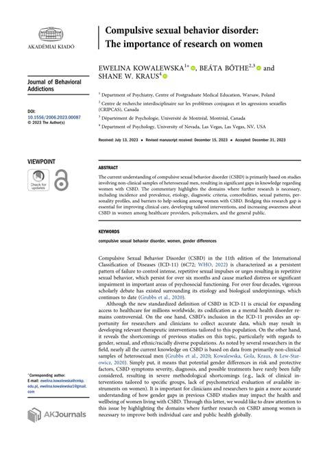 Pdf Compulsive Sexual Behavior Disorder The Importance Of Research