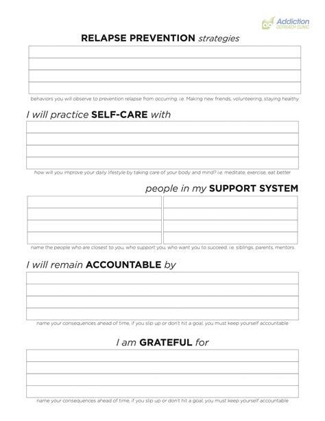 Relapse Prevention Plan Worksheet Template