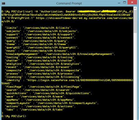 using curl with salesforce rest api home