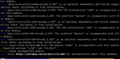 the engine node is incompatible with this module expected version