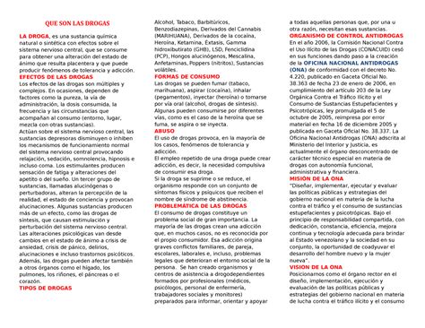 Triptico De Las Drogas Que Son Las Drogas La Droga Es Una Sustancia