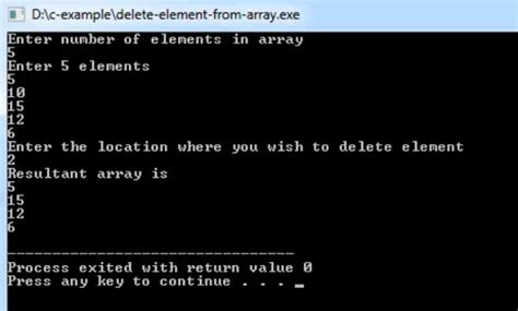 remove an element from an array in c tutorialandexample