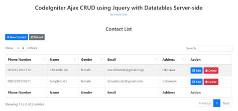 codeigniter ajax crud and server side datatables with form validation