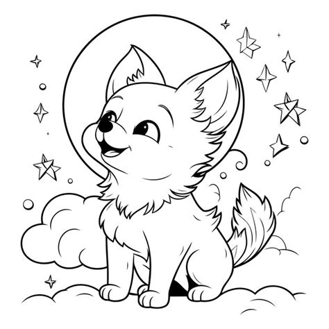 Lindo Chihuahua De Dibujos Animados Sobre Un Fondo De Luna Y Estrellas