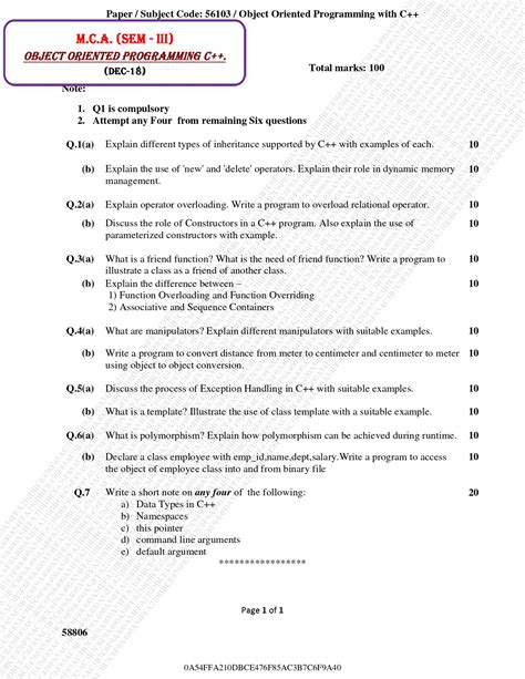 university of mumbai mca sem iii object oriented programming c old