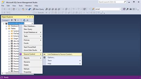 how to link a sql server database to git repository