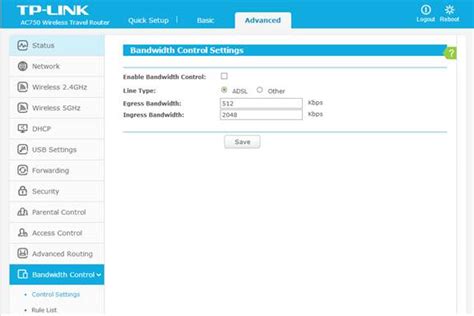 how to configure bandwidth control on the tl wr902ac standard router