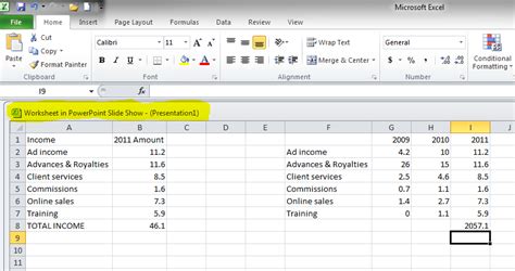 insert a live excel spreadsheet onto a slide excel