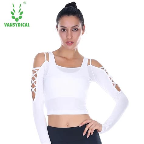 Vansydical Womens Yoga Shirts Long Sleeve Sexy Exposed Shoulder