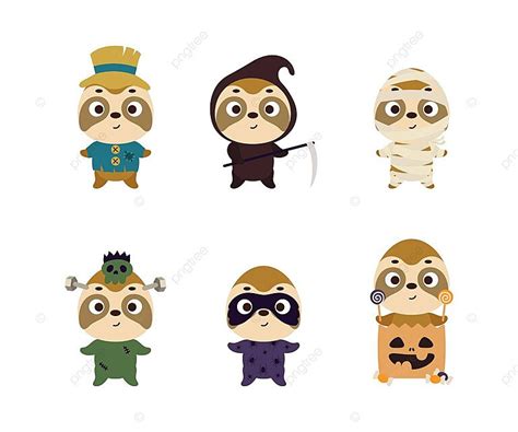 รูปคอลเลกชันฮาโลวีนสลอธน่ารักสำหรับเด็กและของตกแต่ง เวกเตอร์ Png ฤดู