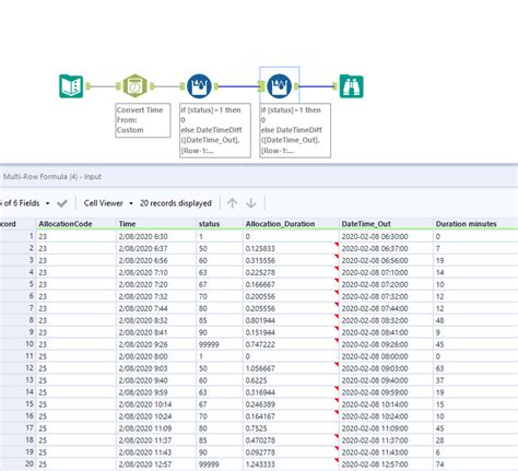 solved subtract time within same row set determined by a alteryx