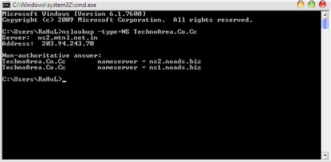 find the dns server address of any website using command prompt