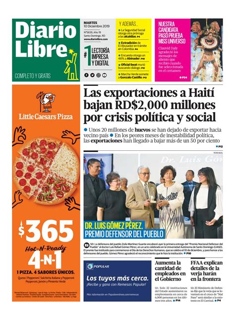 Portada Periódico Diario Libre Martes 10 De Diciembre 2019