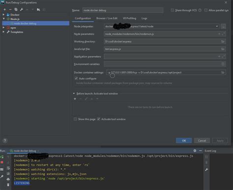 webstorm node js debug with docker ides support intellij platform