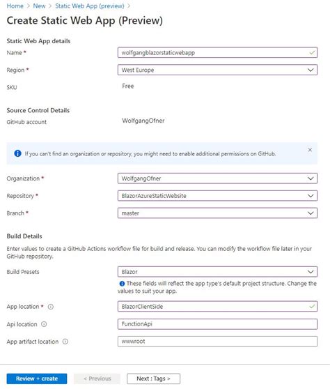 azure static web app with blazor programming with wolfgang