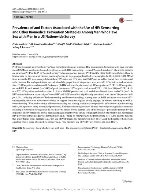 Prevalence Of And Factors Associated With The Use Of Hiv Serosorting