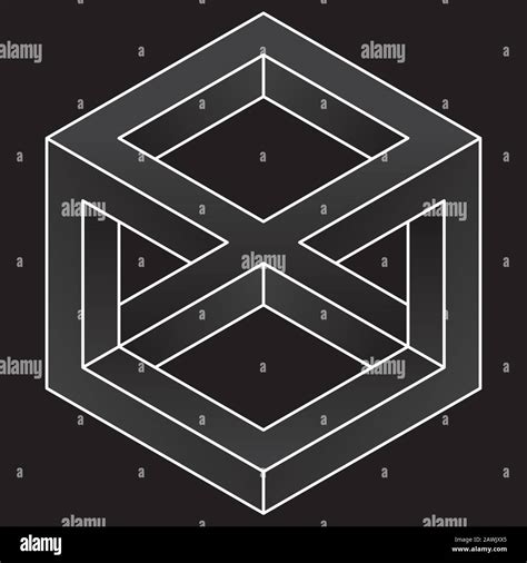 Impossible Cube Icon White Vector Optical Illusion Shape On Black