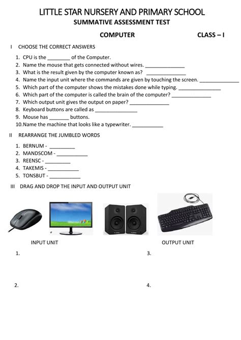computer grade 1 worksheet