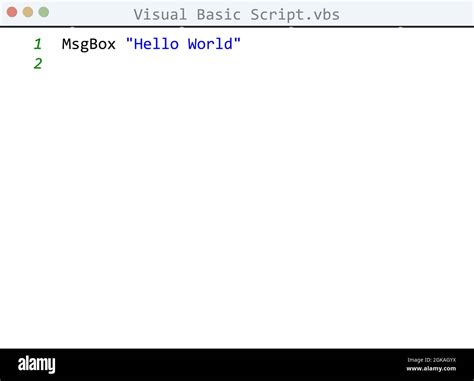 visual basic script language hello world program sample in editor