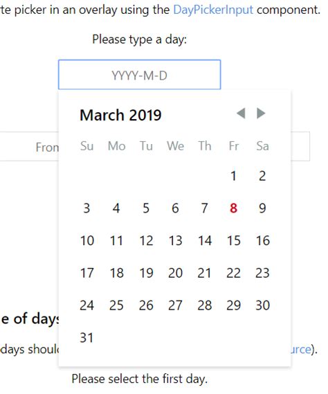html using react day picker datepickerinput within a bootstrap