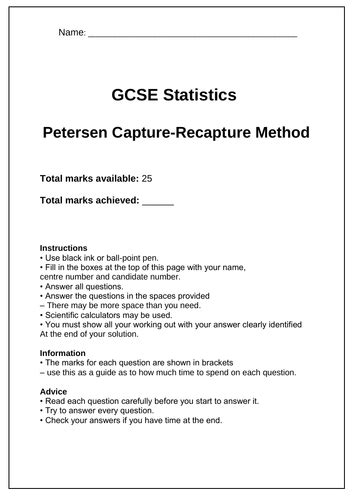 capture recapture exam questions gcse statistics teaching resources