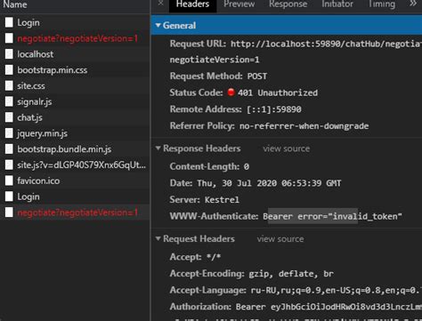net core signalr getting 401 and bearer error invalid token · issue