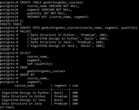 postgresql grouping sets geeksforgeeks