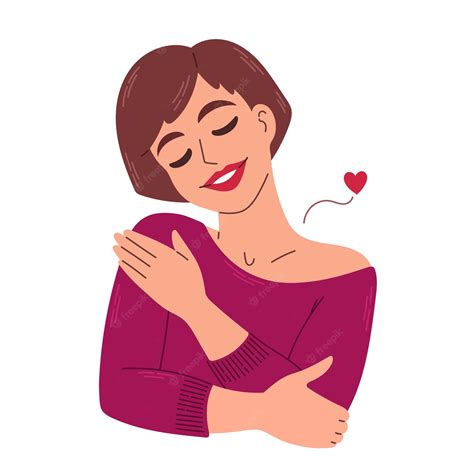 Premium Vector Love Yourself Woman Hugging Herself With Heart Love