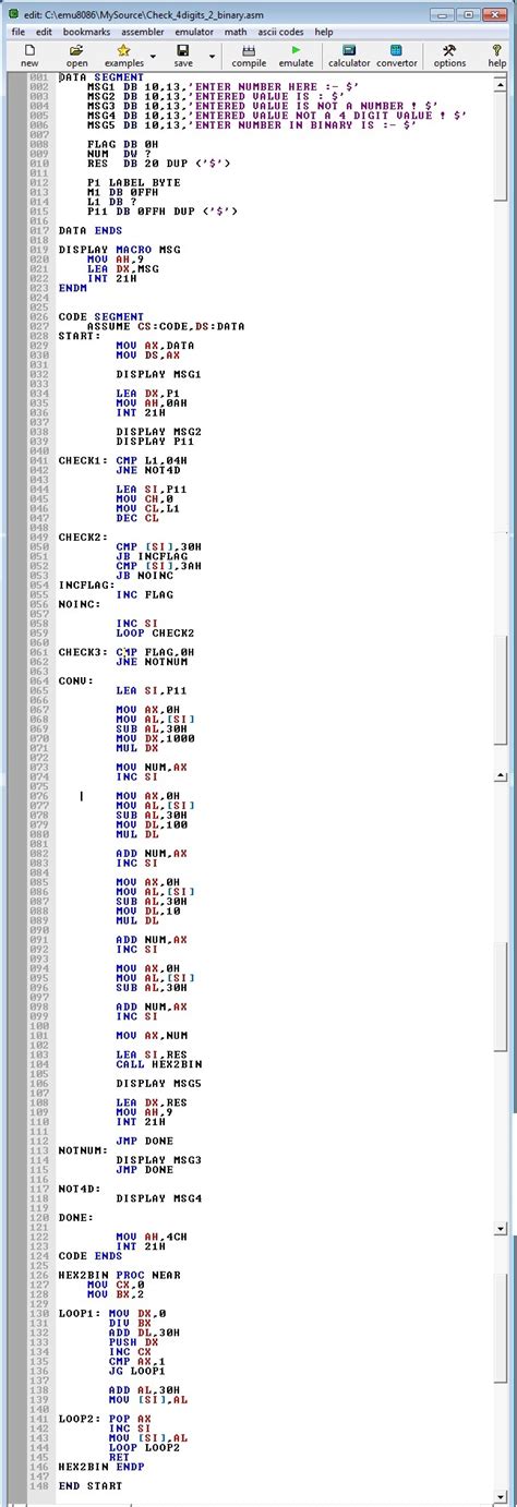 write a program in 8086 assembly language that accepts a string of four