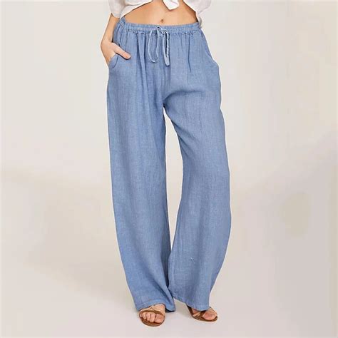 Baumwolle Leinen Hosen Frauen Mode Einfarbig Hohe Taille Kordelzug