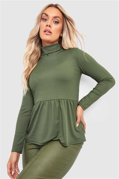 Plus Rib Turtleneck Peplum Top Boohoo
