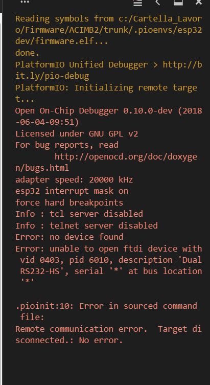 esp32dev pio unified debugger setup problem debugging