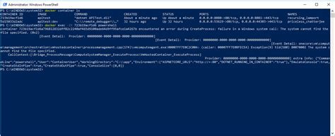 docker container encountered an error during createprocess while