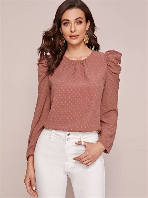 Swiss Dot Puff Sleeve Blouse Shein Usa Fashion Outfits Fashion