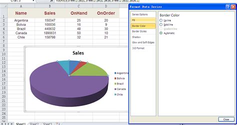 how to set the border color and styles for excel chart