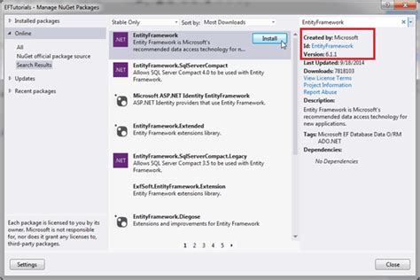 entity framework environment setup