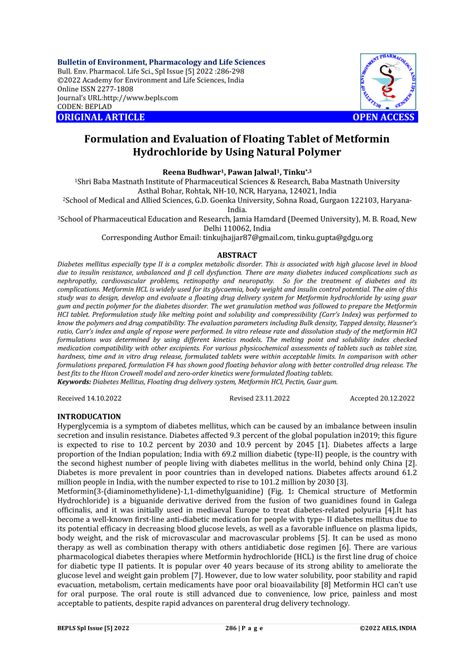 pdf formulation and evaluation of floating tablet of metformin
