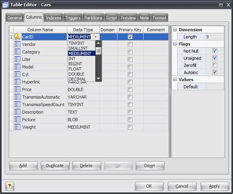 how to edit columns