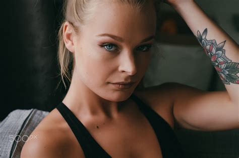 Wallpaper Women Blonde Tattoo Portrait Face Blue Eyes 2048x1365