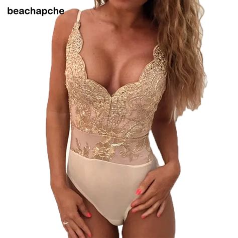 Gold Sequin Bodysuit Women Summer V Neck Sleeveless Bodycon Jumpsuit